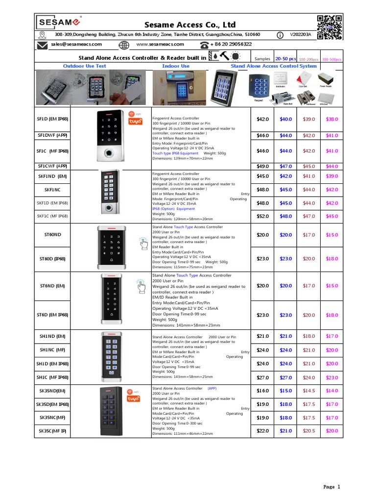 Access Controller, Readers, Exit Button - SESAME-202203A | Download ...