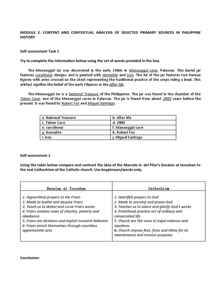 Module 2 Content and Contextual Analysis of Selected Primary Sources in Philippine History | PDF ...