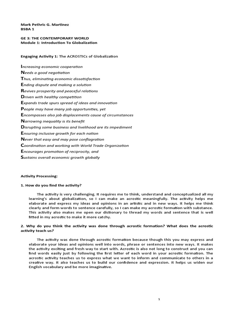 Globalization Through an Acrostic: An Analysis of an Activity Exploring ...