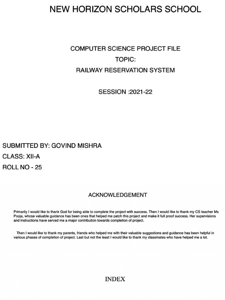 Computer Science Project 25 Railways Pdf Python Programming Language Computer