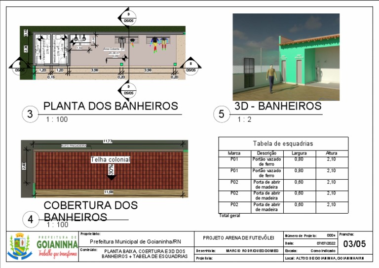 Prancha 03 - Planta Baixa - Cobertura - 3d Dos Banheiros + Tabela de Esquadrias | PDF