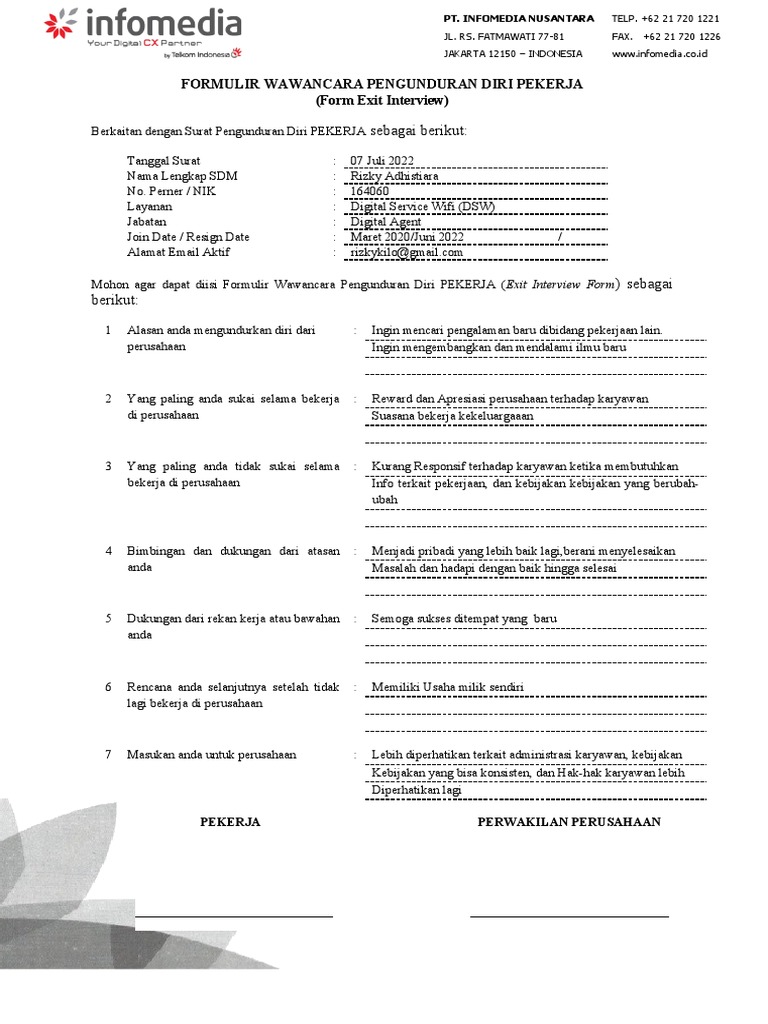 Form Exit Interview - Rizky Adhistiara | PDF | Karier & Perkembangan ...
