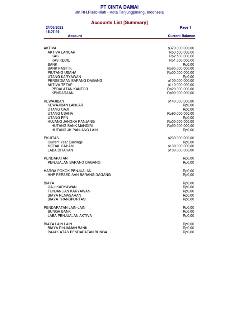 Accounts List Summary 1 | PDF