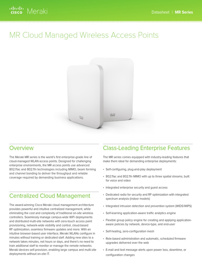 MR Cloud Managed Wireless Access Points: Class-Leading Enterprise ...