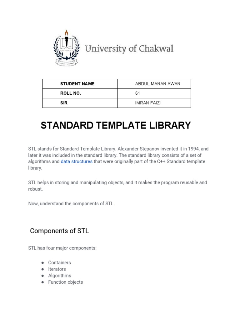 Standard Template Library | PDF | Array Data Structure | Applied ...