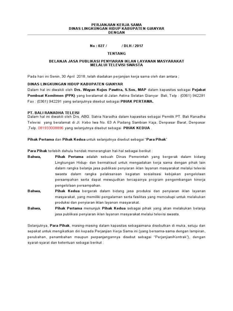Perjanjian Kerjasama Pks Bali Tv Pdf