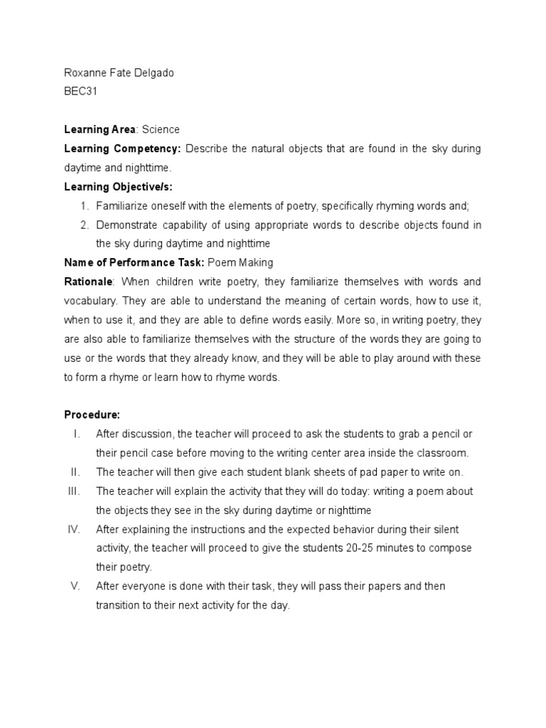 Performance Based Assessment Rubric | PDF | Rubric (Academic) | Poetry