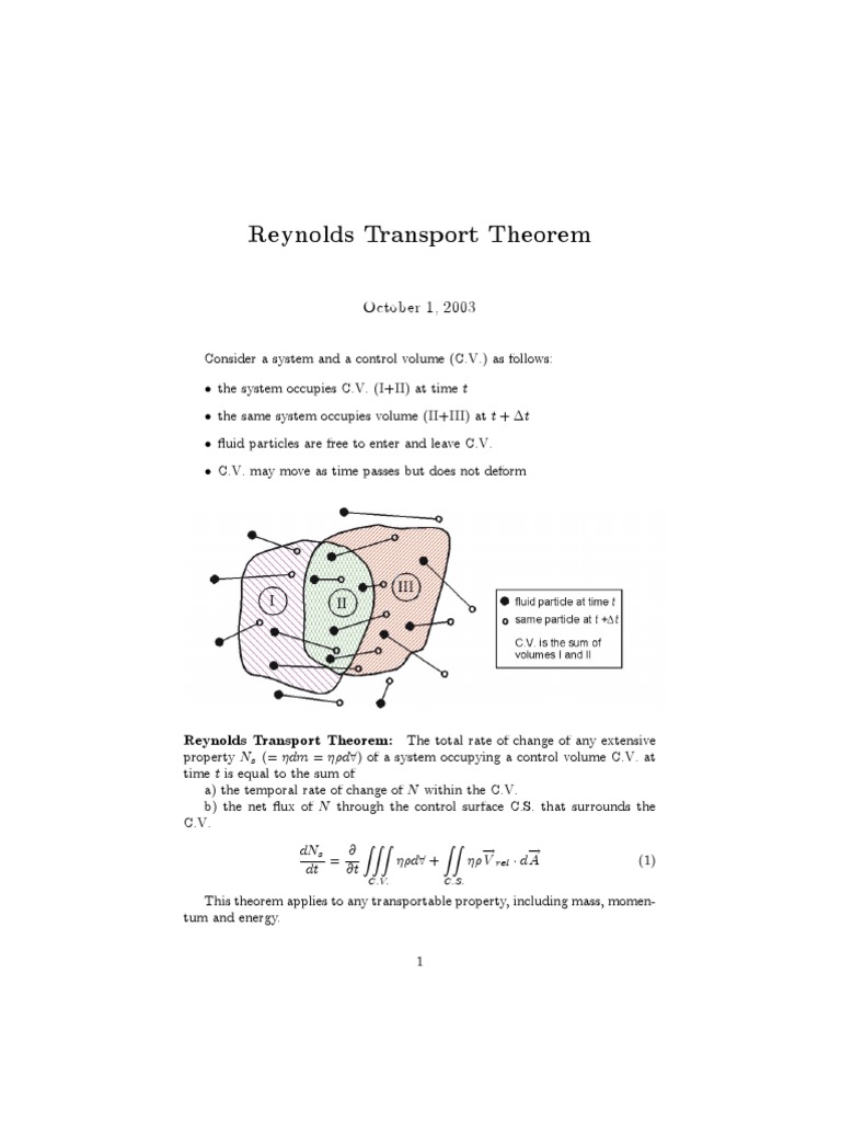 Reynolds Transport Theorem: October 1, 2003 | PDF