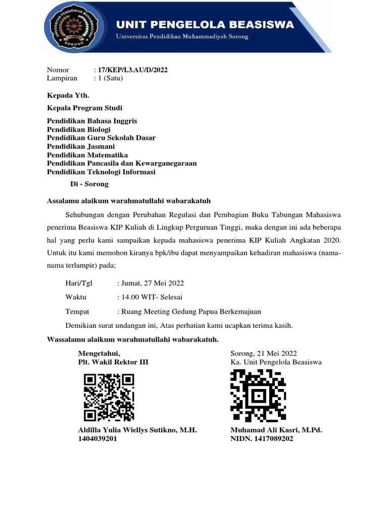 Undangan Pengambilan Butab Mahasiswa KIP Kuliah 2020 Tahap III | PDF