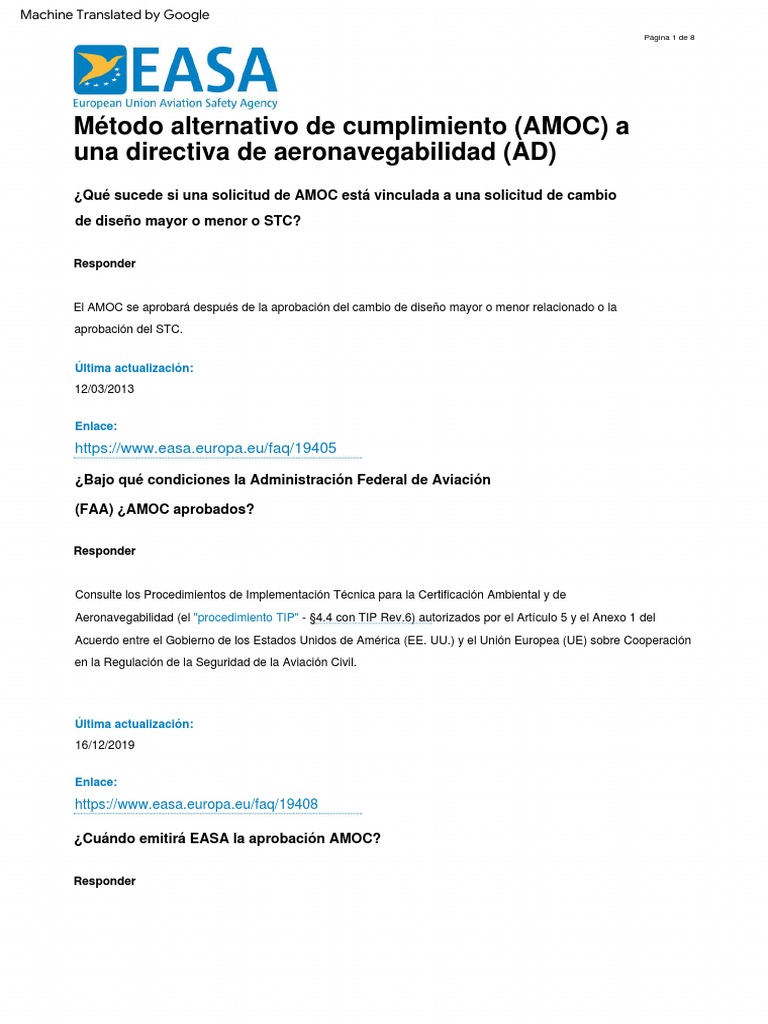 EASA - Alternative Method of Compliance AMOC To An Airworthiness ...