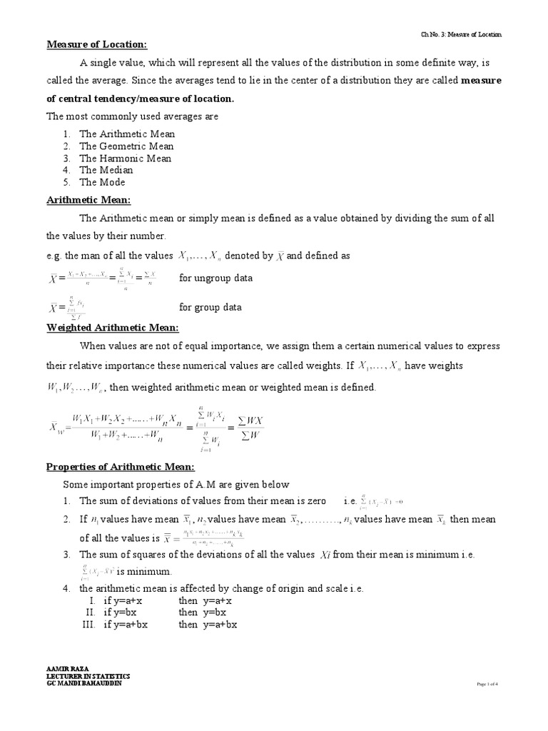 Measure of Location | PDF | Mean | Arithmetic Mean