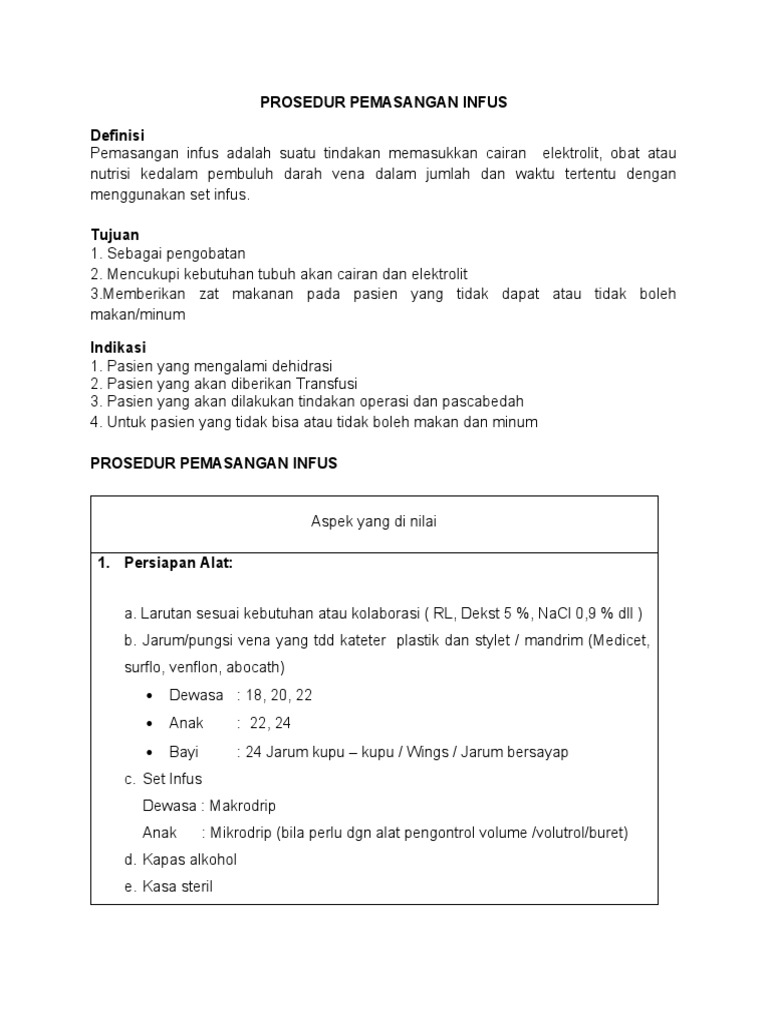 Prosedur Pemasangan Infus | PDF | Pengembangan Diri | Kesehatan Holistik
