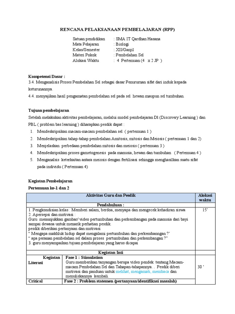 RPP 3.4. Pembelahan Sel | PDF | Sains & Matematika