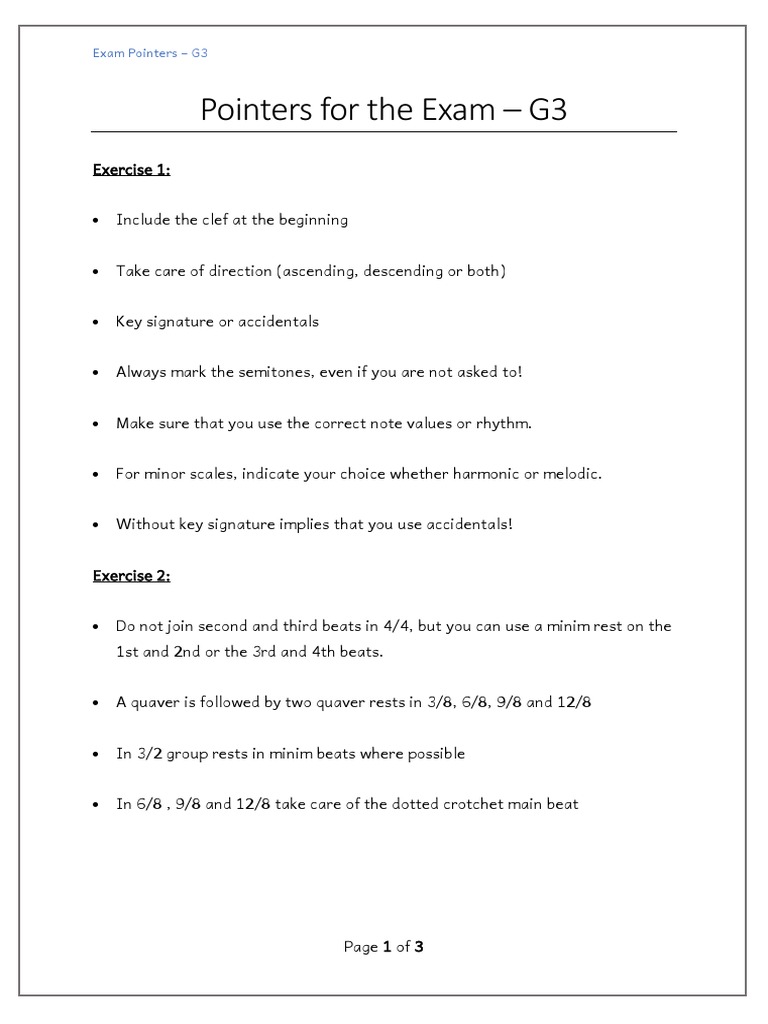 Exam Pointers - G3 | Download Free PDF | Pitch (Music) | Notation