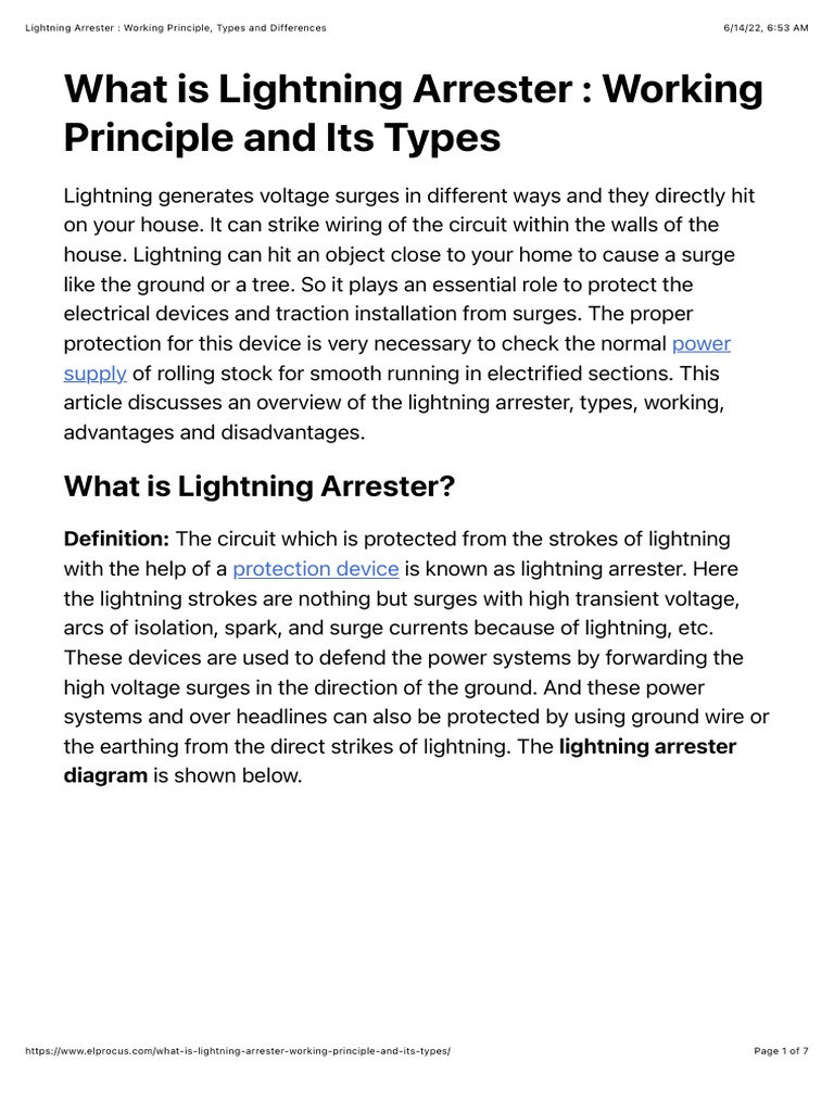 Lightning Arrester: Working Principle, Types and Differences | PDF ...