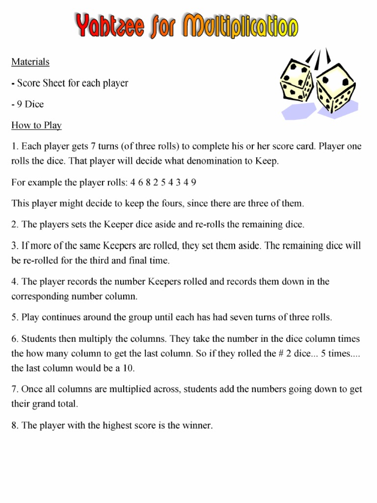 Math Game Yahtzee | PDF