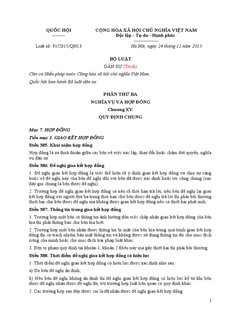 Bo Luat Dan Su 2015 (Trich) | PDF