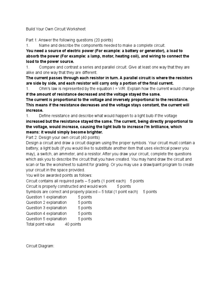 Build Your Own Circuit Worksheet | PDF | Electrical Resistance And ...