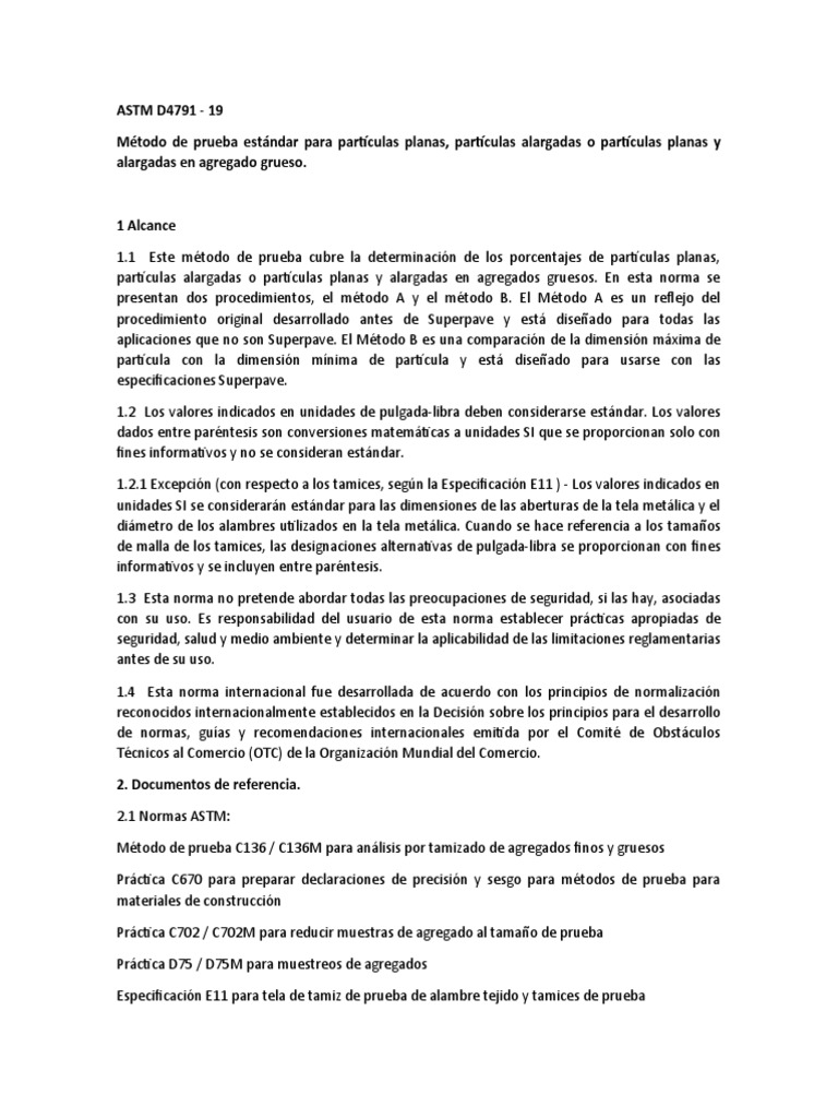 ASTM D4791-19: Prueba de Agregados Gruesos | PDF | Masa