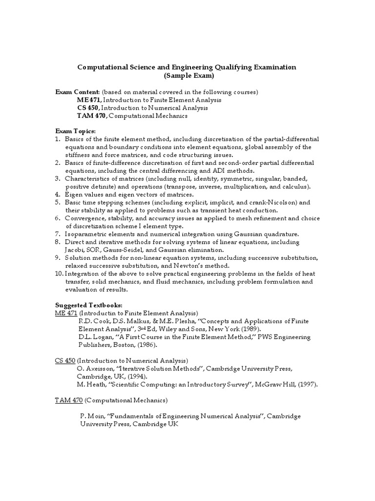 Computational Science Exam Guide | PDF | Finite Element Method | Matrix ...