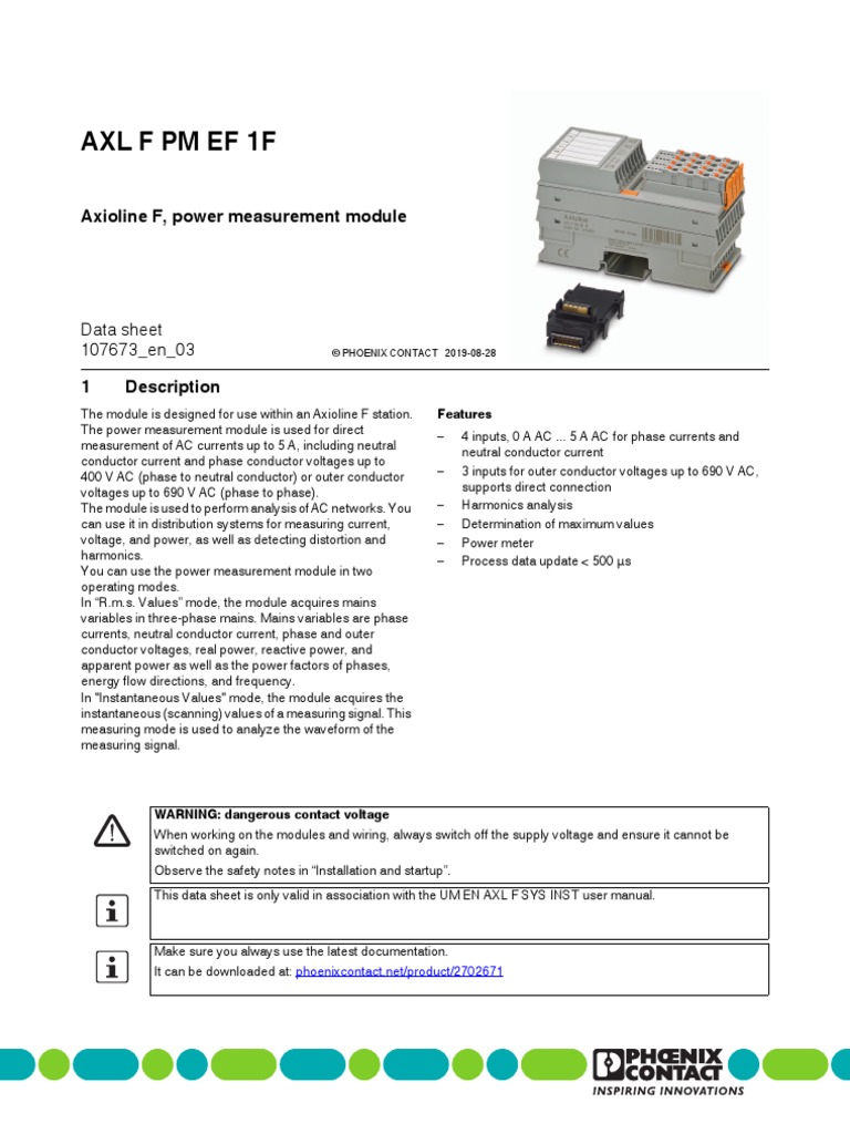 Axlfpmef1F: Axioline F, Power Measurement Module | PDF | Alternating ...