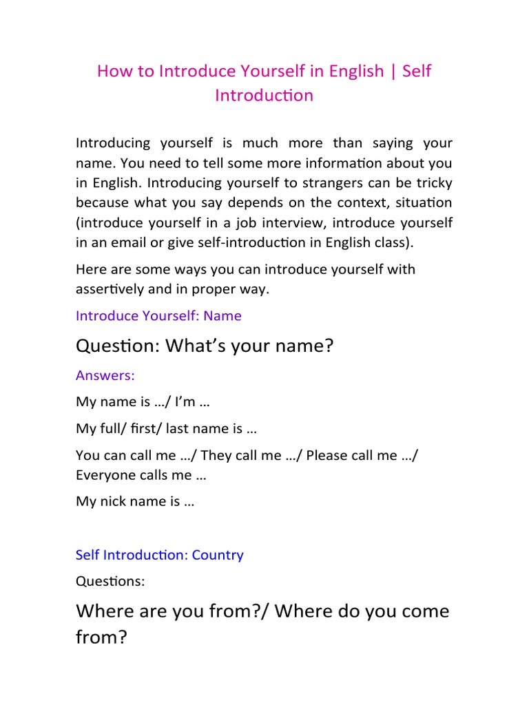 English Self-Introduction Guide | PDF | Wife