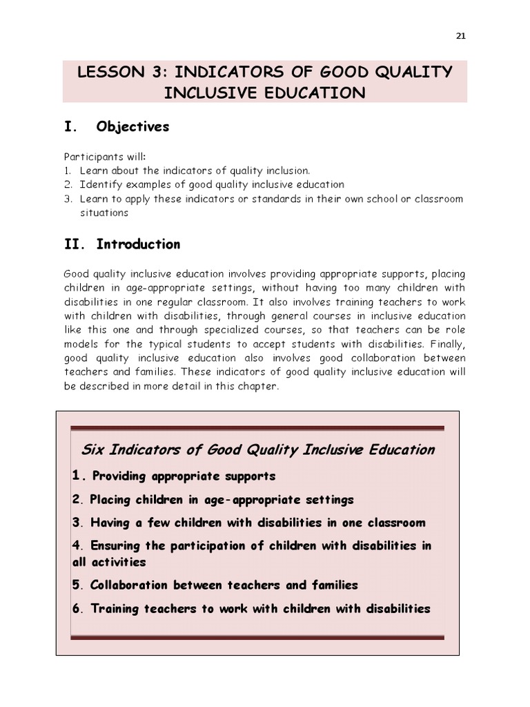 3 Quality Indicators of Inclusive Education | PDF | Inclusion ...