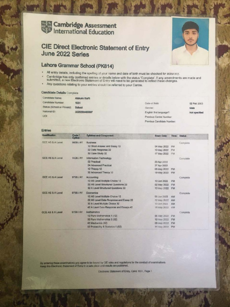 Statement of Entry | PDF