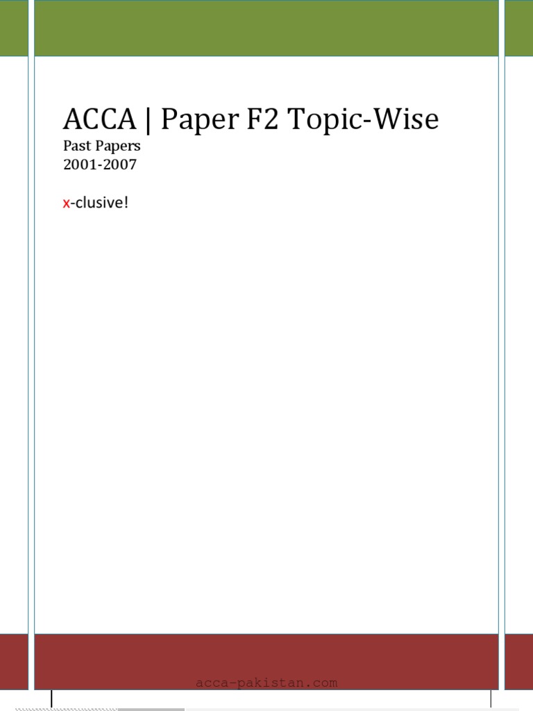 Acca f2 Management Accountant Topicwise Past Papers 100408033913 ...