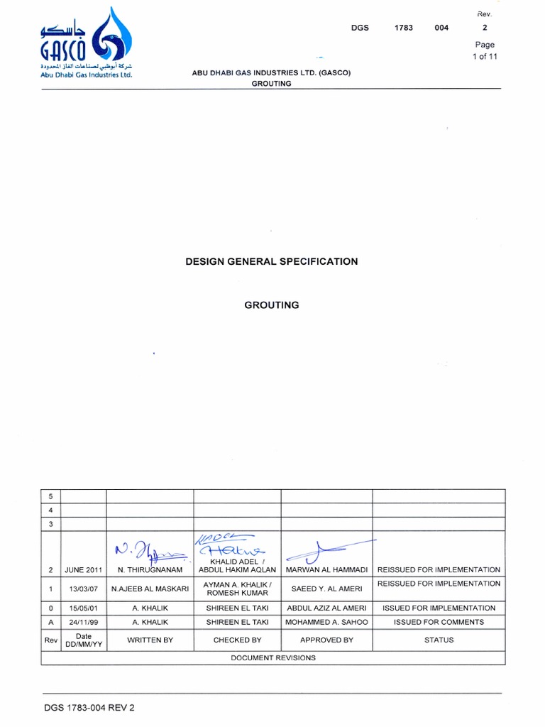 DGS 1783-004 REV 2 - Grouting | PDF | Concrete | Specification ...