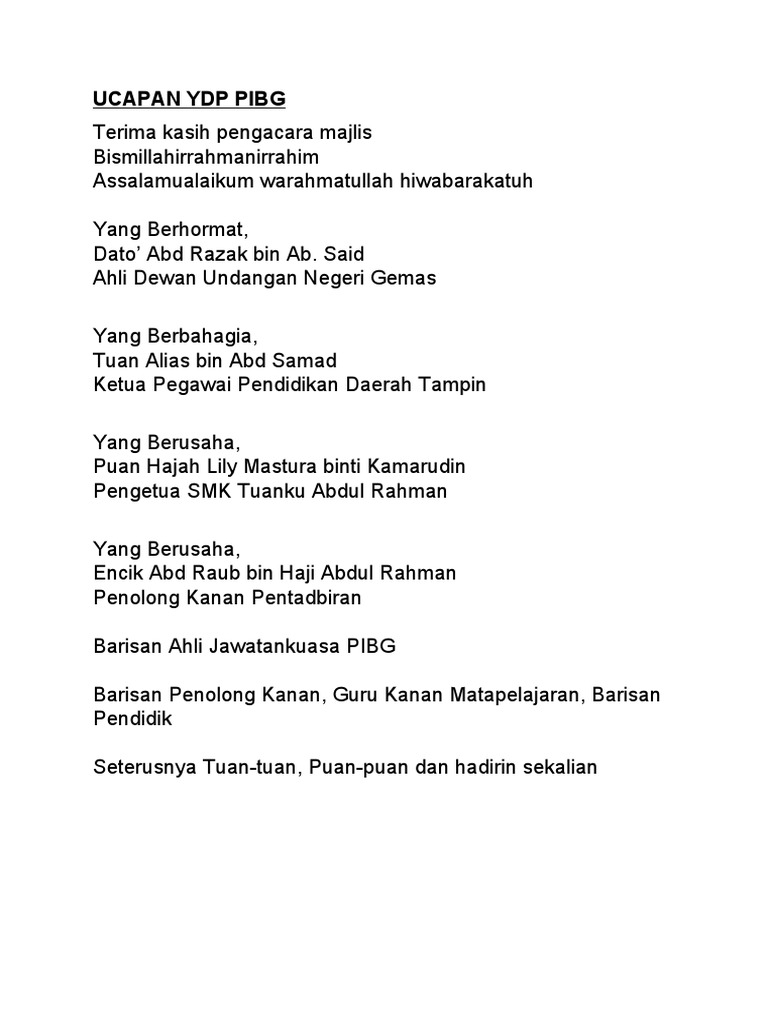 UCAPAN YDP PIBG 05julai2022 | PDF | Karier & Perkembangan