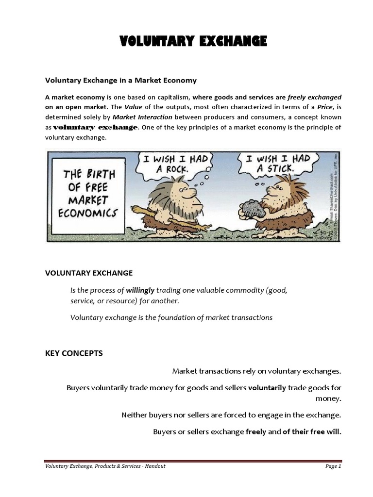 p2 - 3 - VOLUNTARY EXCHANGE - Handout | PDF | Market (Economics) | Sales