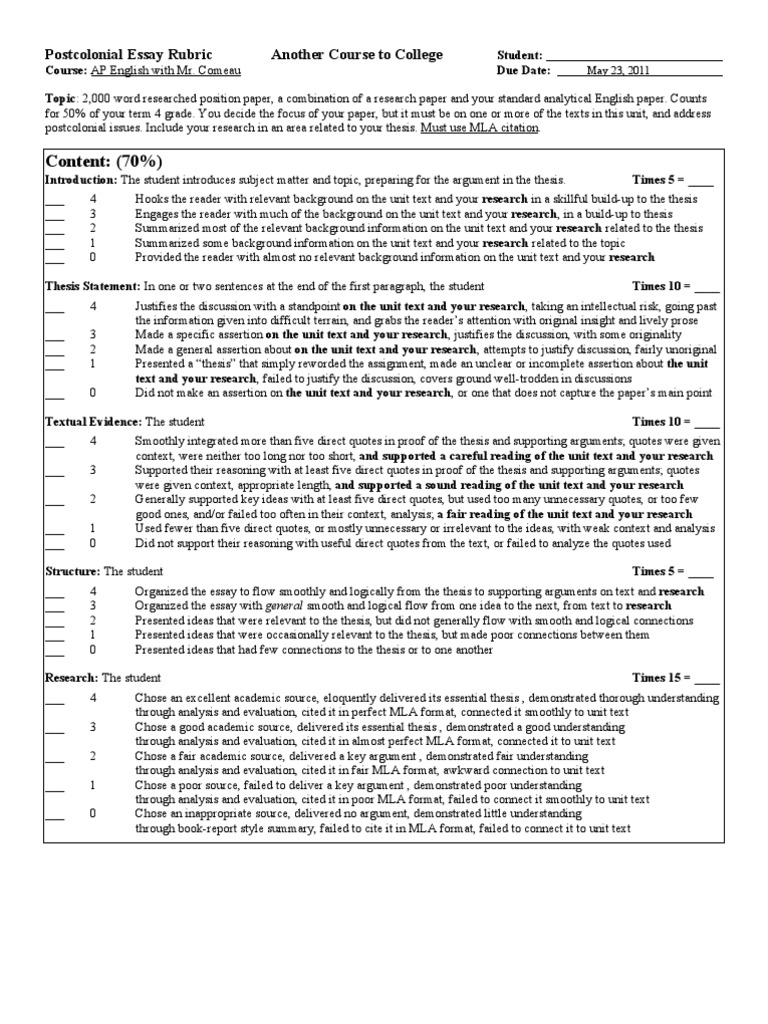 Final Paper Rubric - 2010-11 - Research | PDF | Thesis | Citation