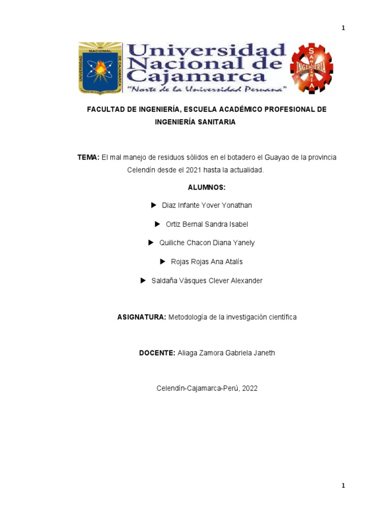 Problematica Botadero El Guayao - Proyecto | PDF | Residuos | Vertedero