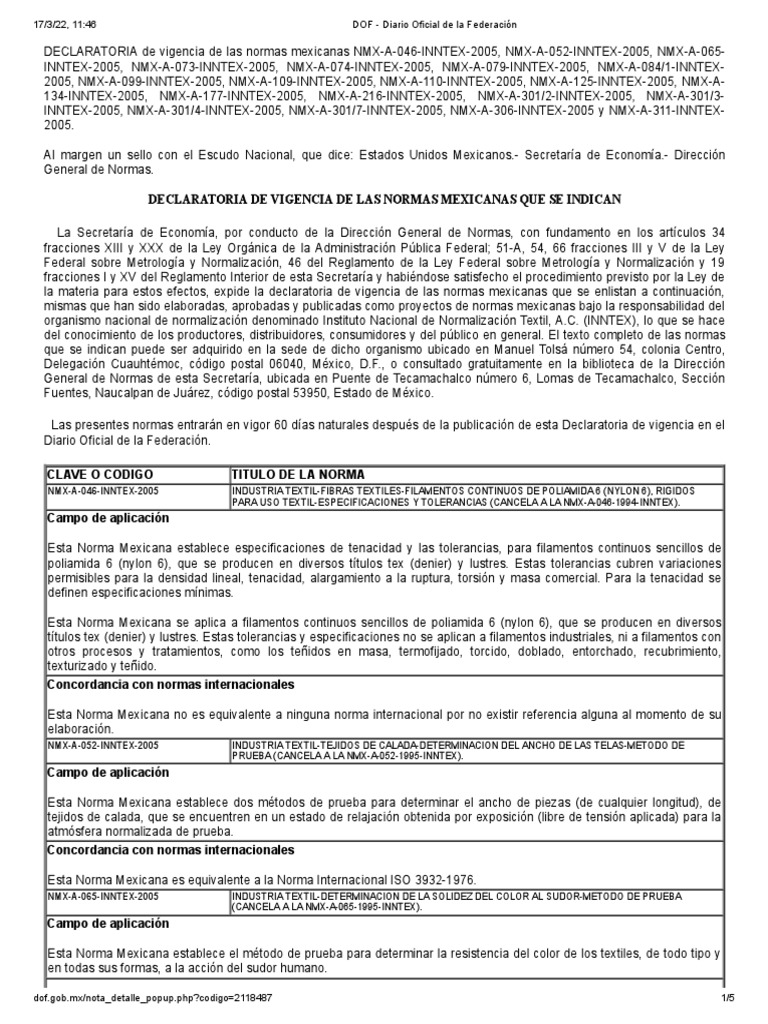 NMX A 073 Inntex 2005 | PDF | Textiles | México