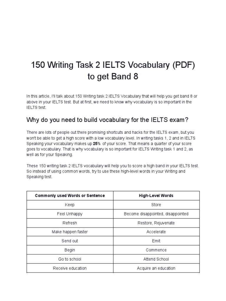 IELTS Writing Task 2 Vocabulary Guide | PDF | International English ...