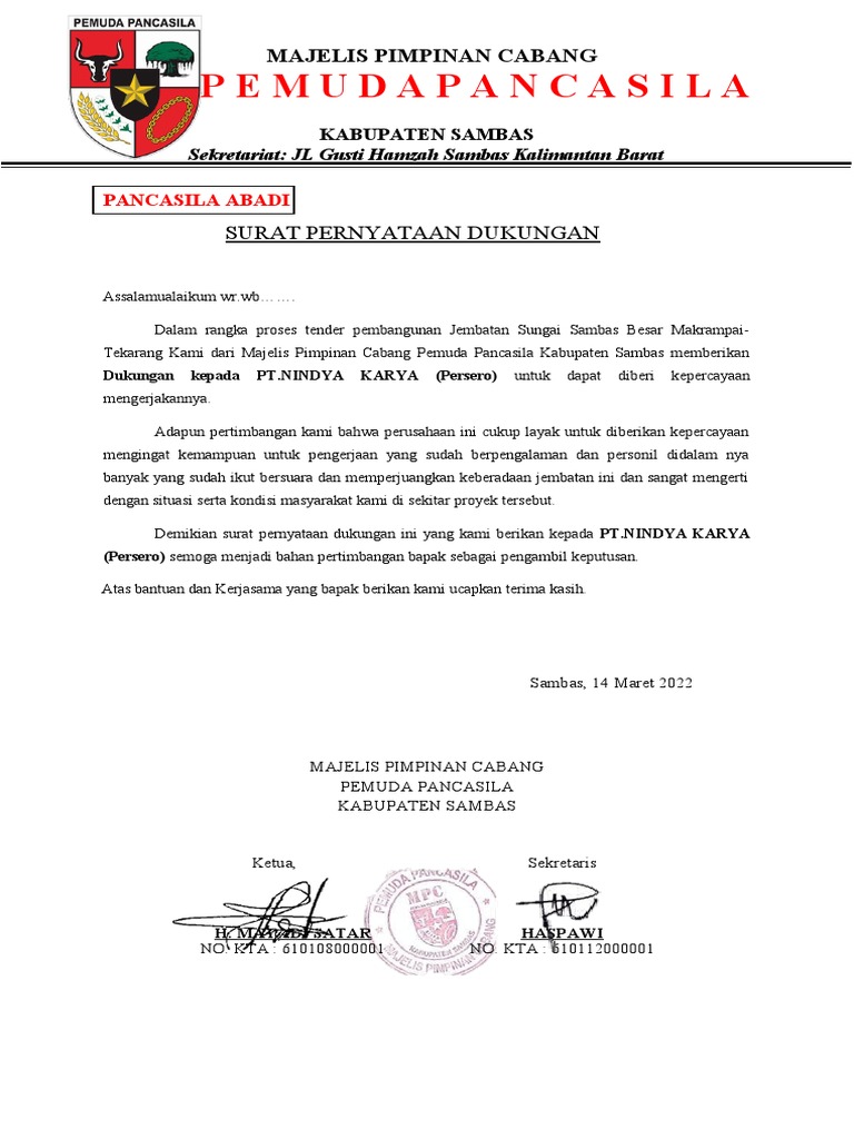 Surat Pernyataan Dukungan Pdf