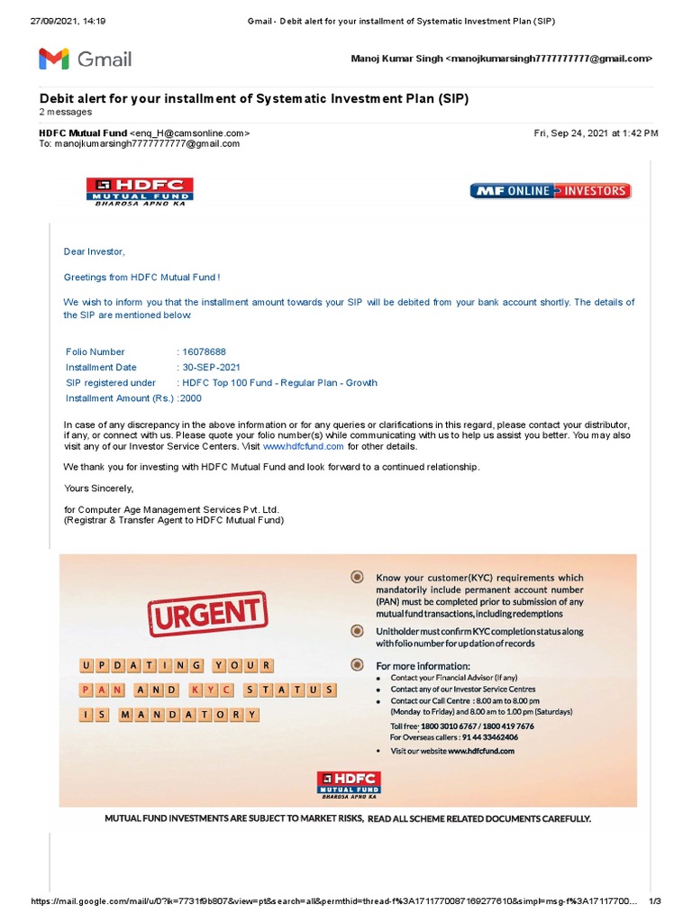 HDFC SIP Debit Alert | PDF | Financial Services Companies | Economies