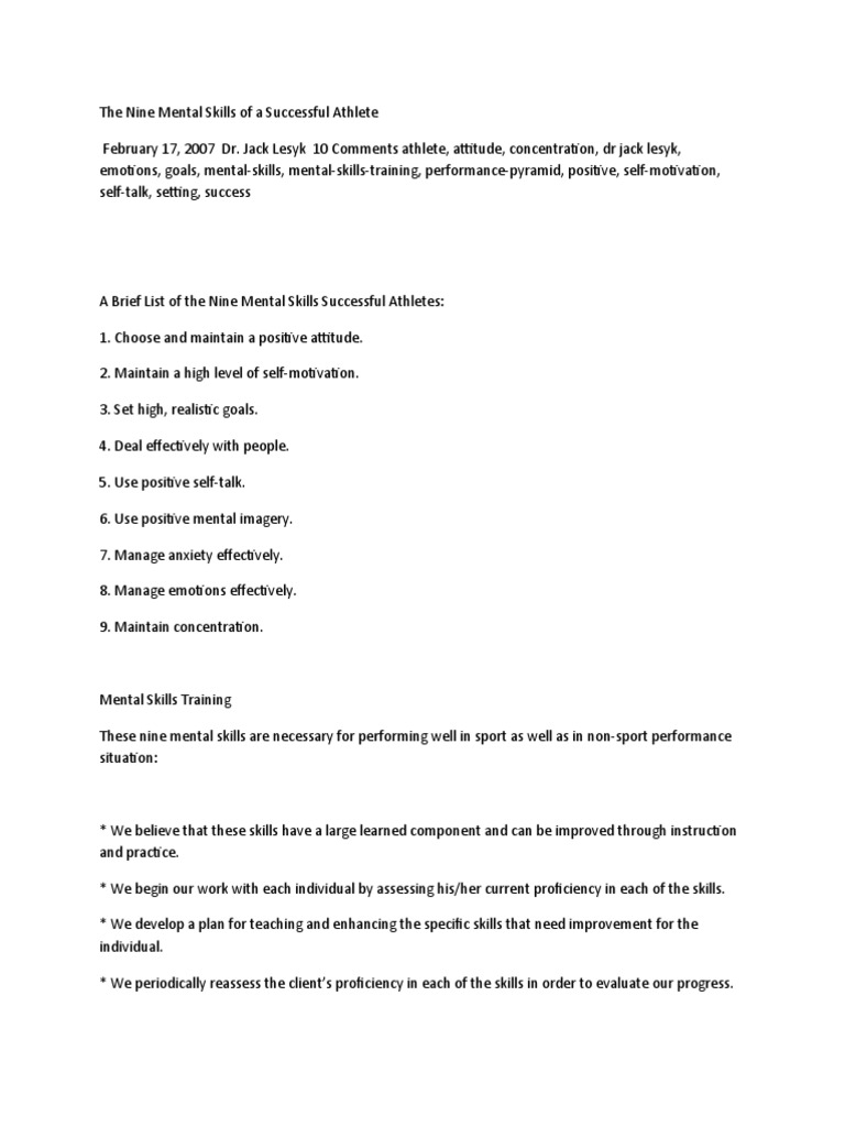 The Nine Mental Skills | PDF | Goal | Attitude (Psychology)