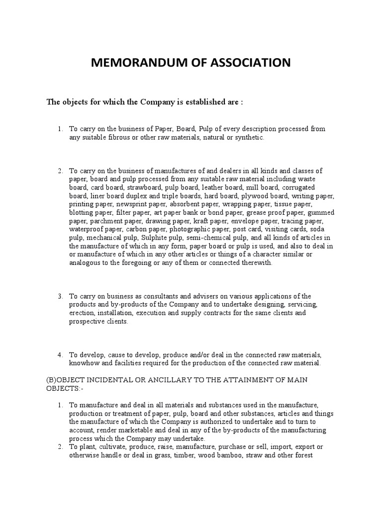 Memorandum of Association | PDF | Securities (Finance) | Paper