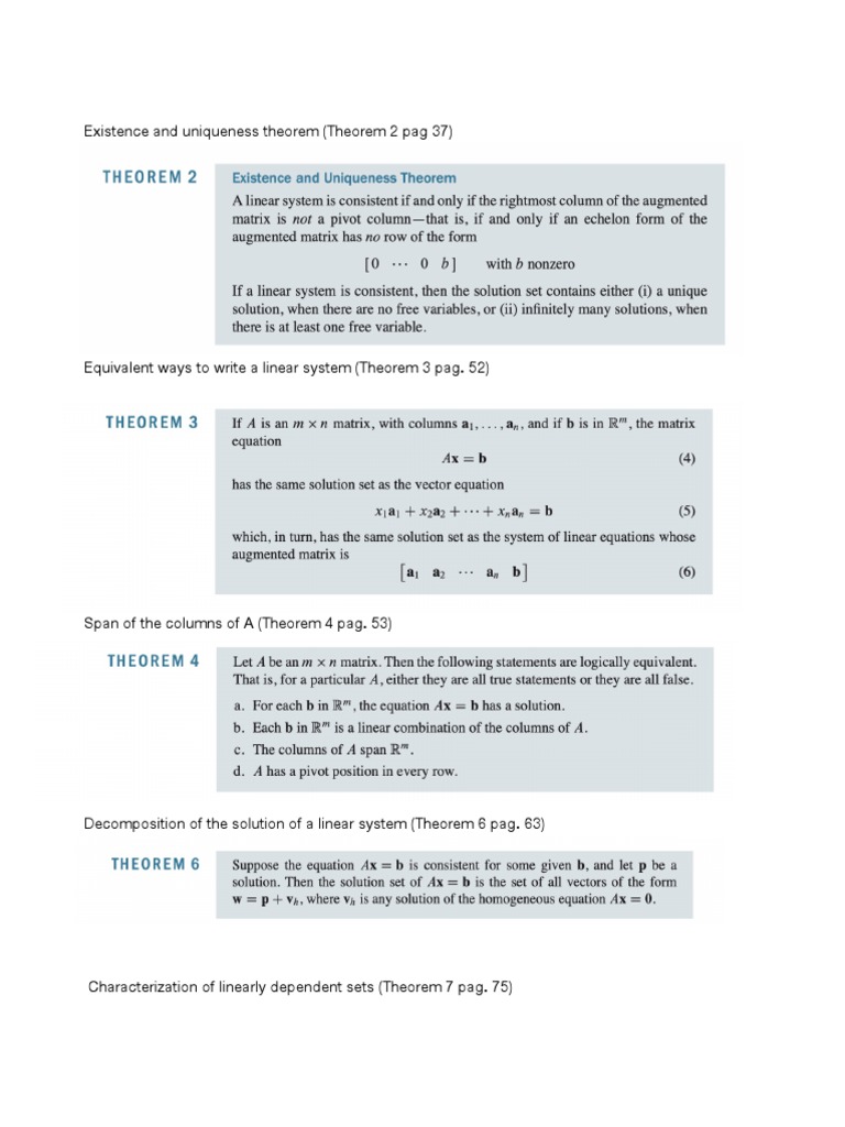 Theorems of Exam Linear Algebra | PDF | Functions And Mappings ...