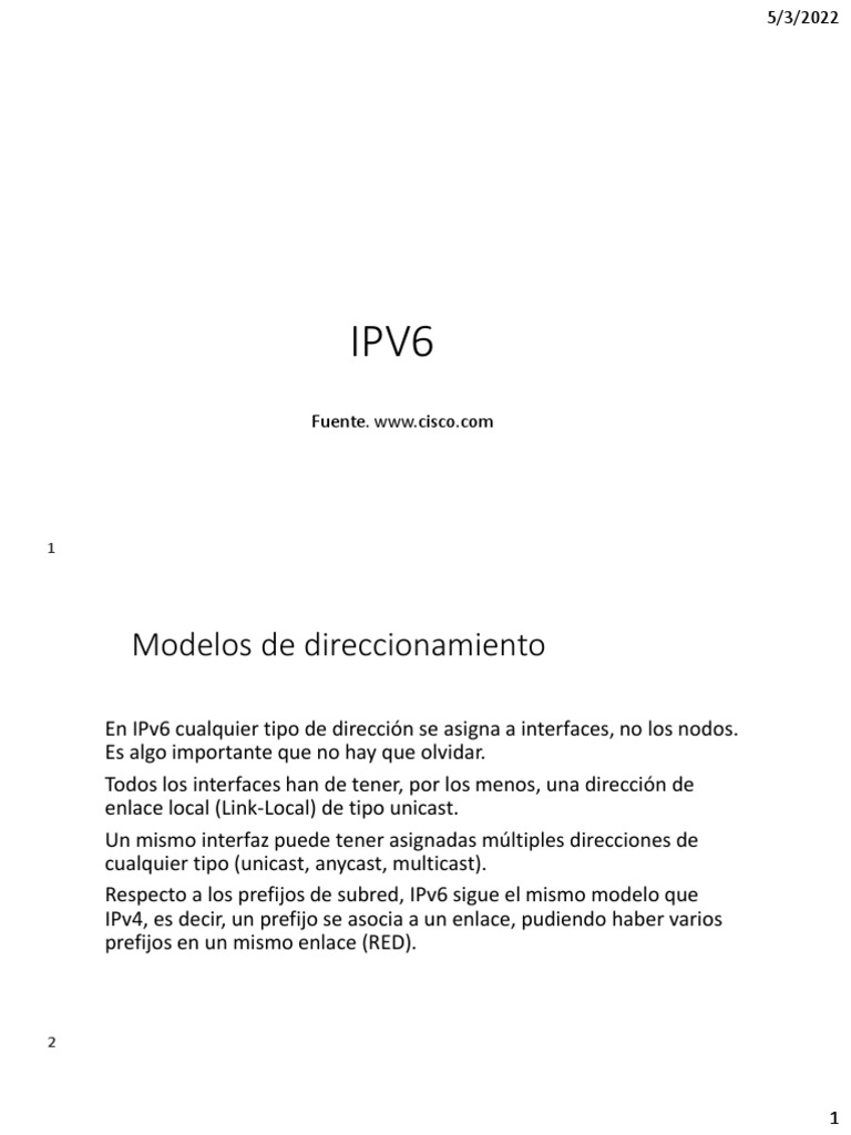 Direccionamineto IP v6 | PDF | Yo Pv6 | Dirección IP