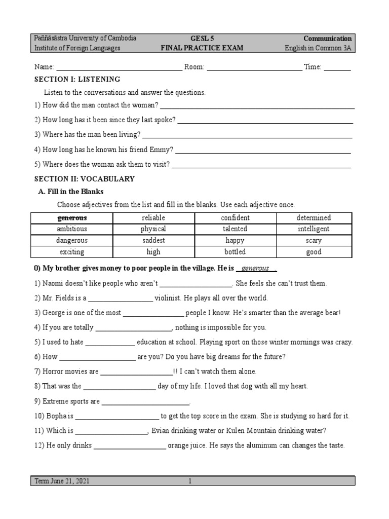 GESL 5 Comm Final Practice Term June 21, 2021 | PDF