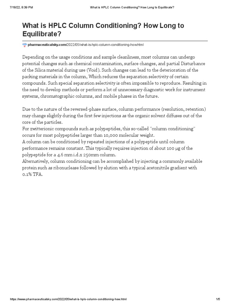 What Is HPLC Column Conditioning - How Long To Equilibrate | PDF | High ...