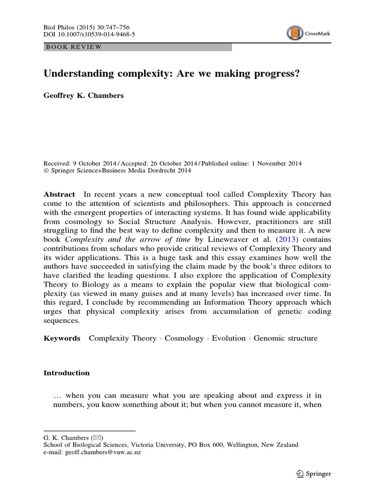 Understanding Complexity-Are We Making Progress - Biol Philos 2015 ...