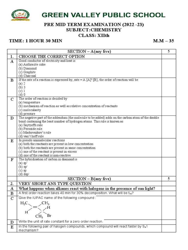 Chemistry Pre Mid Term | PDF | Chemical Reactions | Methyl Group