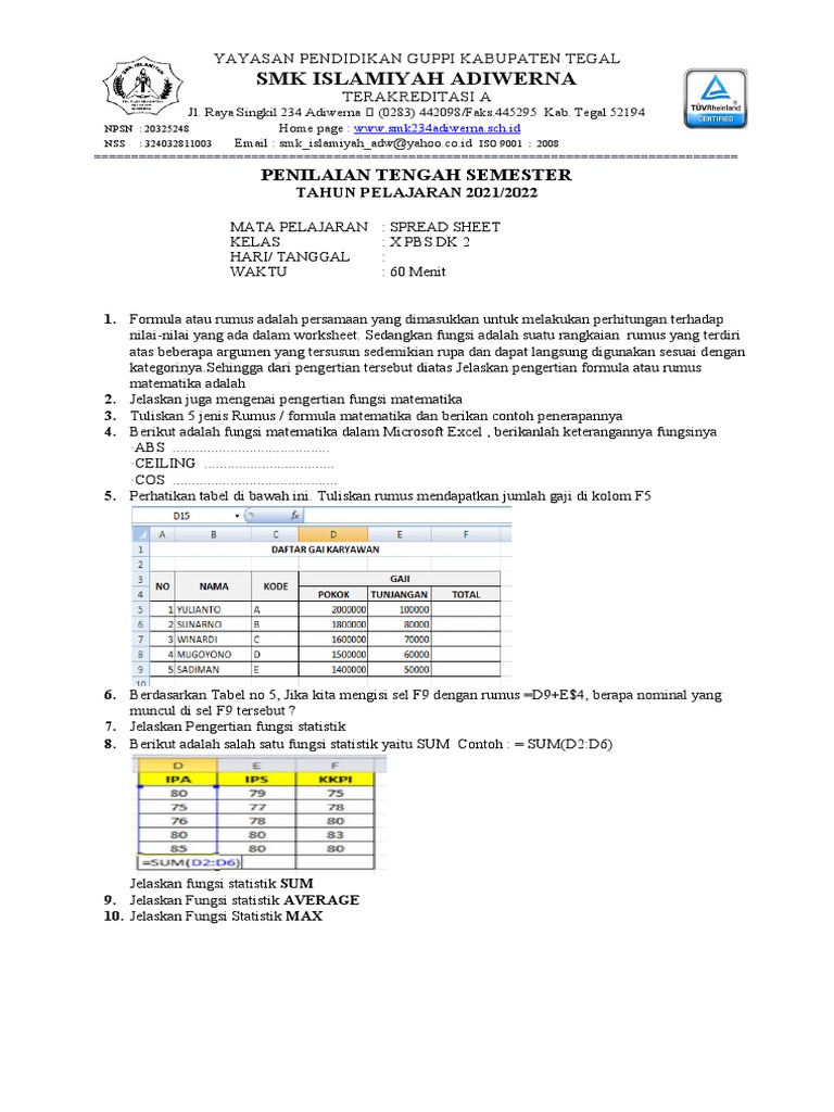 Spread Sheet (X Pbs DK 2) - Jawab | PDF
