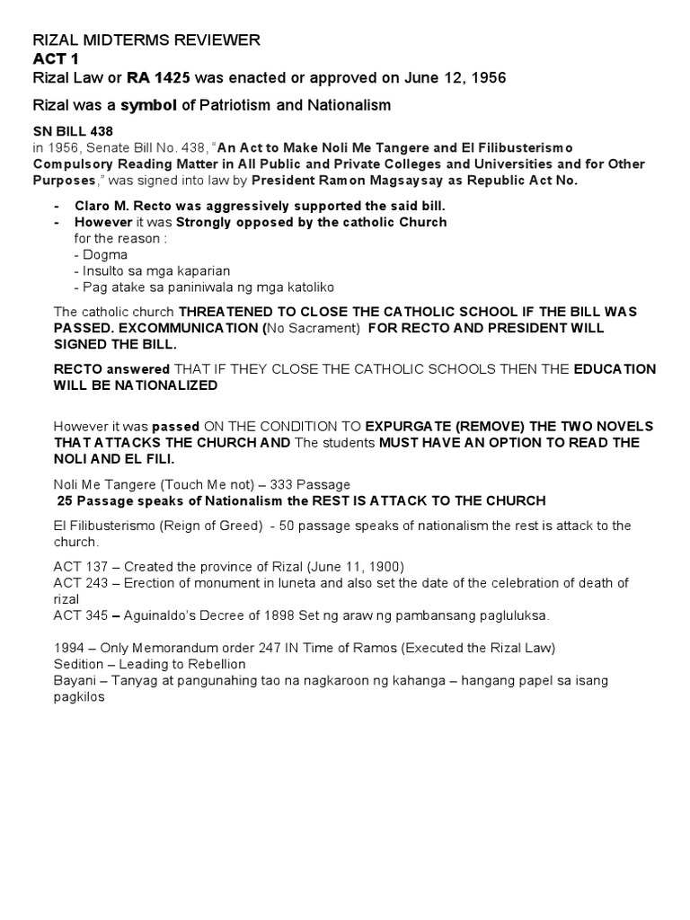 Rizal Midterms Reviewer | PDF | Philippines