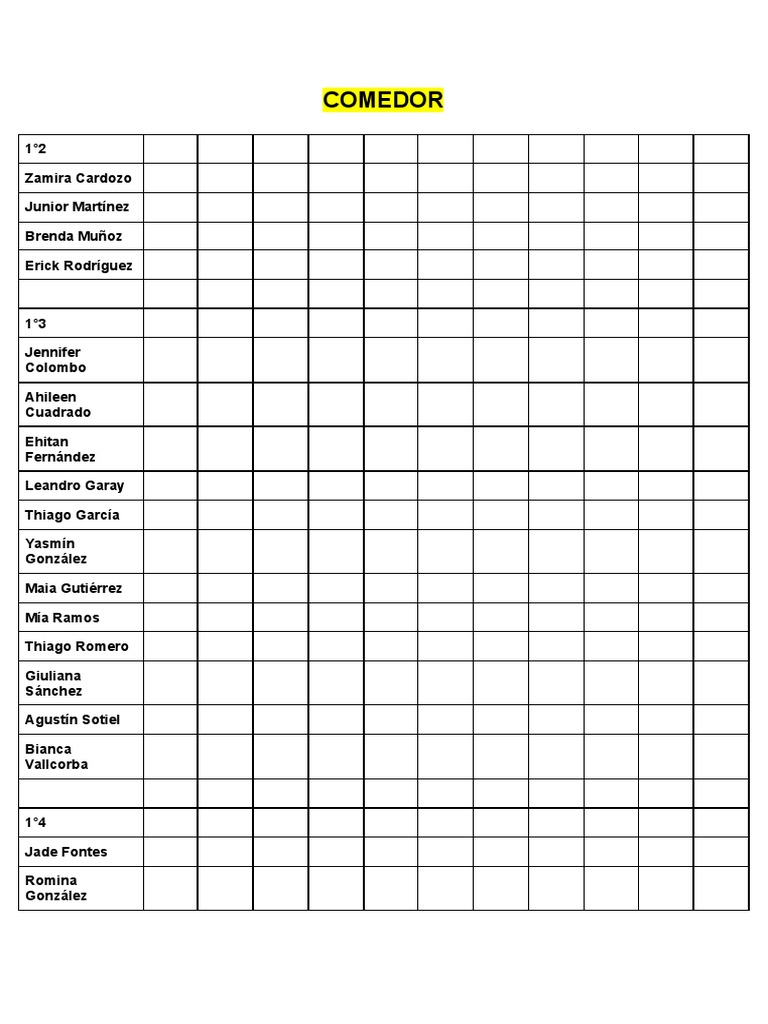 Planilla de Alumnos Comedor | PDF