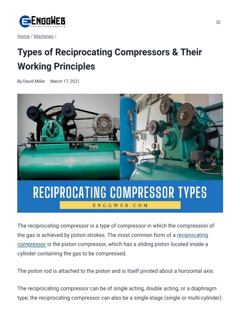 5 Types of Reciprocating Compressors - Engineering Web | PDF | Piston ...